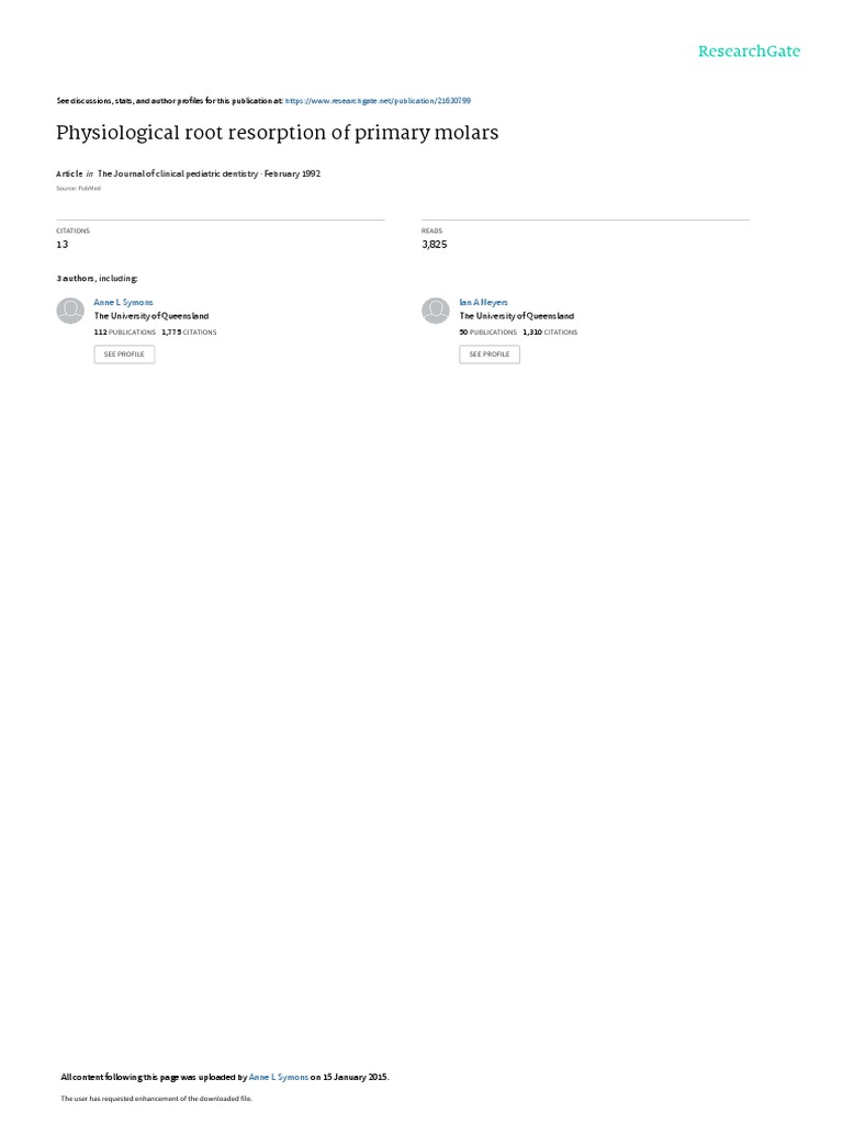 1992 Physiological Root Resorption Primary Molars | PDF