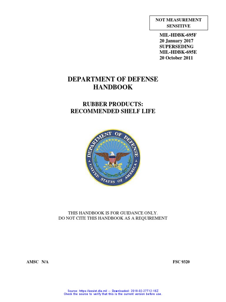 Mil-HDBK-695F Rubber Products - Recommended Shelf Life | PDF | Shelf ...