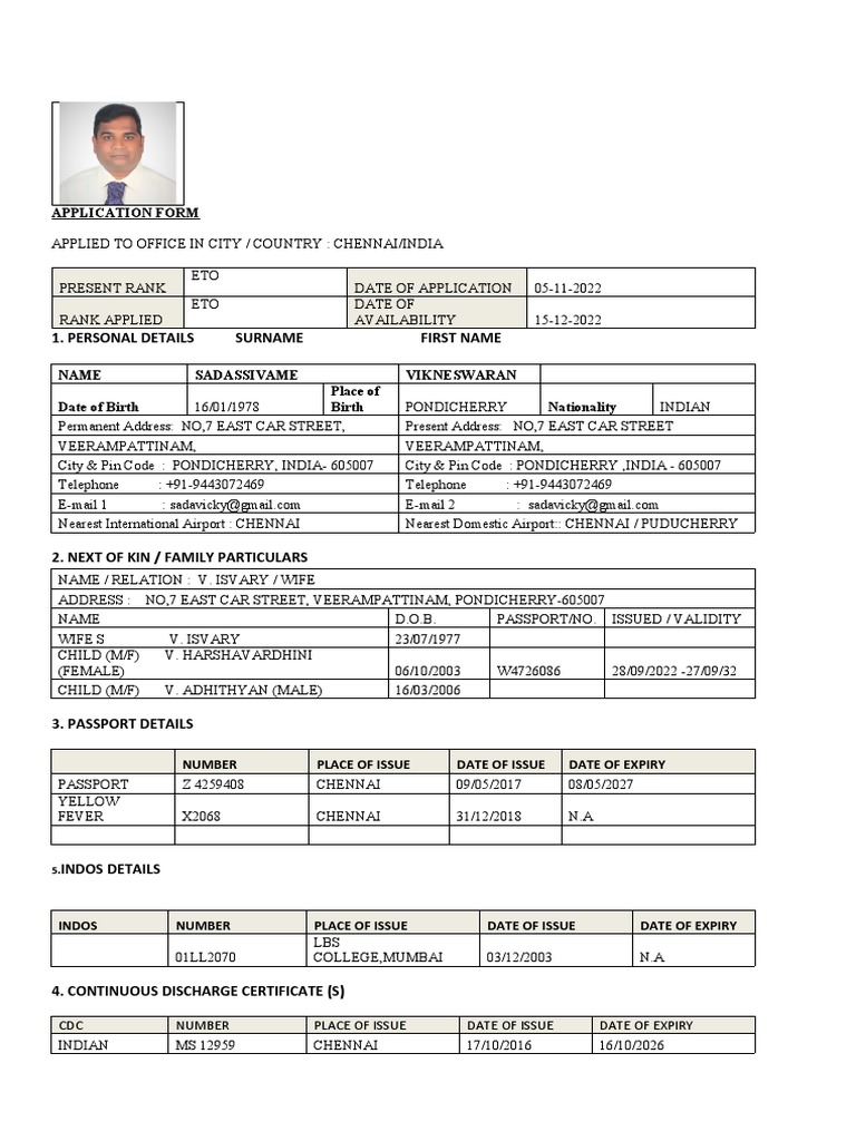 Application Form for ETO Position in Chennai | PDF | Oil Tanker | Transport