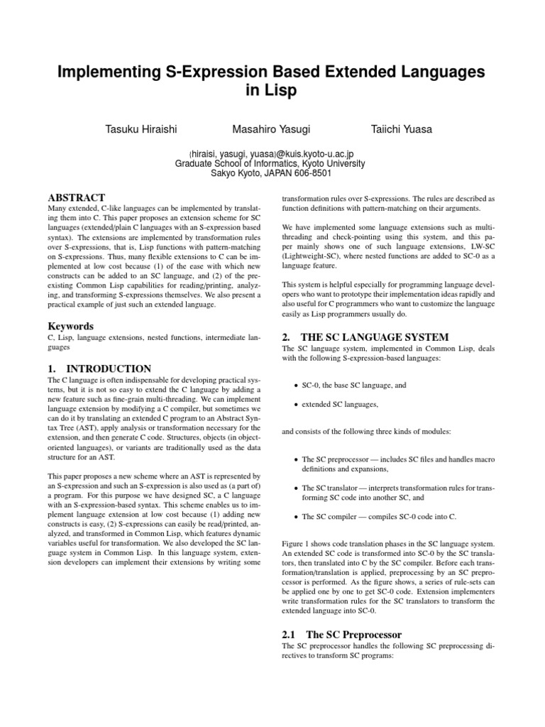 Implementing S Expression Based Extended Languages In Lisp Pdf Subroutine Pointer 9232