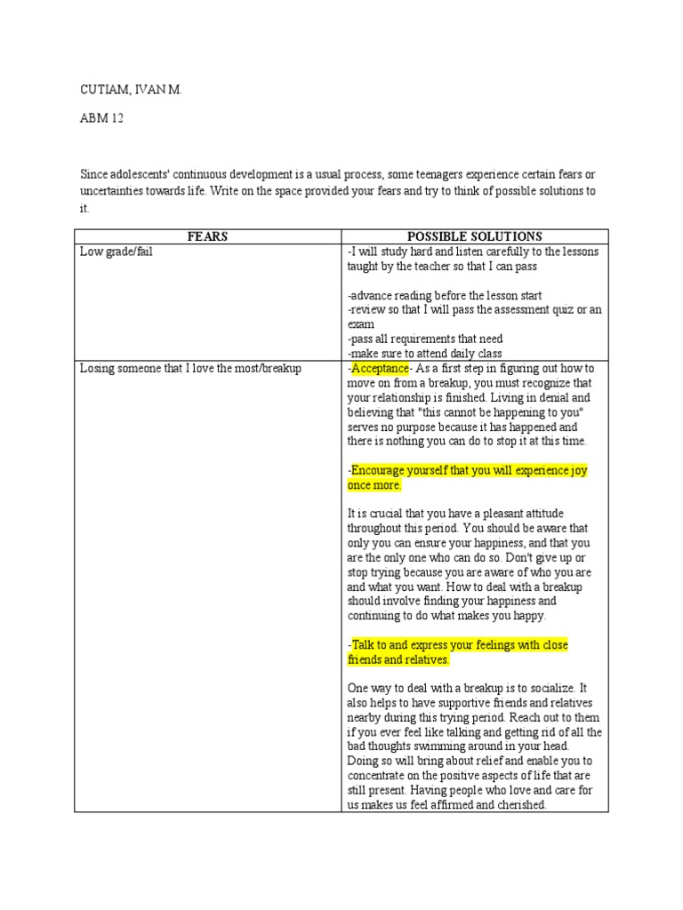 03 Worksheet 1 | PDF | Adolescence | Feeling