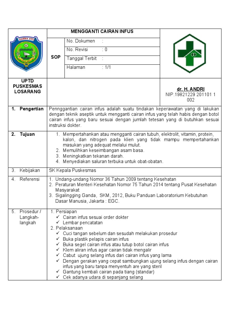 Sop Mengganti Cairan Infus | PDF