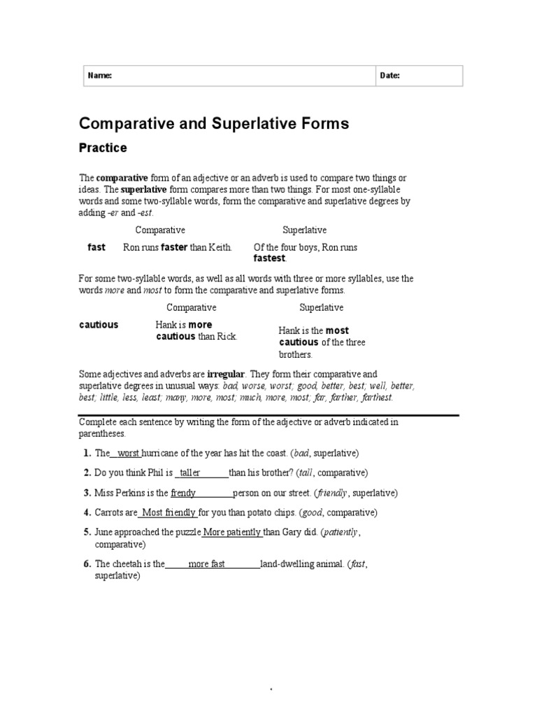 De Q4 - Act 3 - Comparatives and Superlative Adjectives | PDF | Interpretation (Philosophy ...