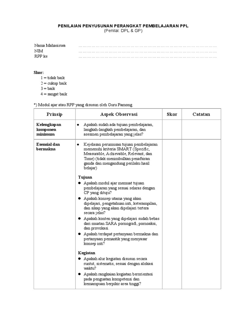 Lampiran 10 - Contoh Format Penilaian Penyusunan Perangkat Pembelajaran ...