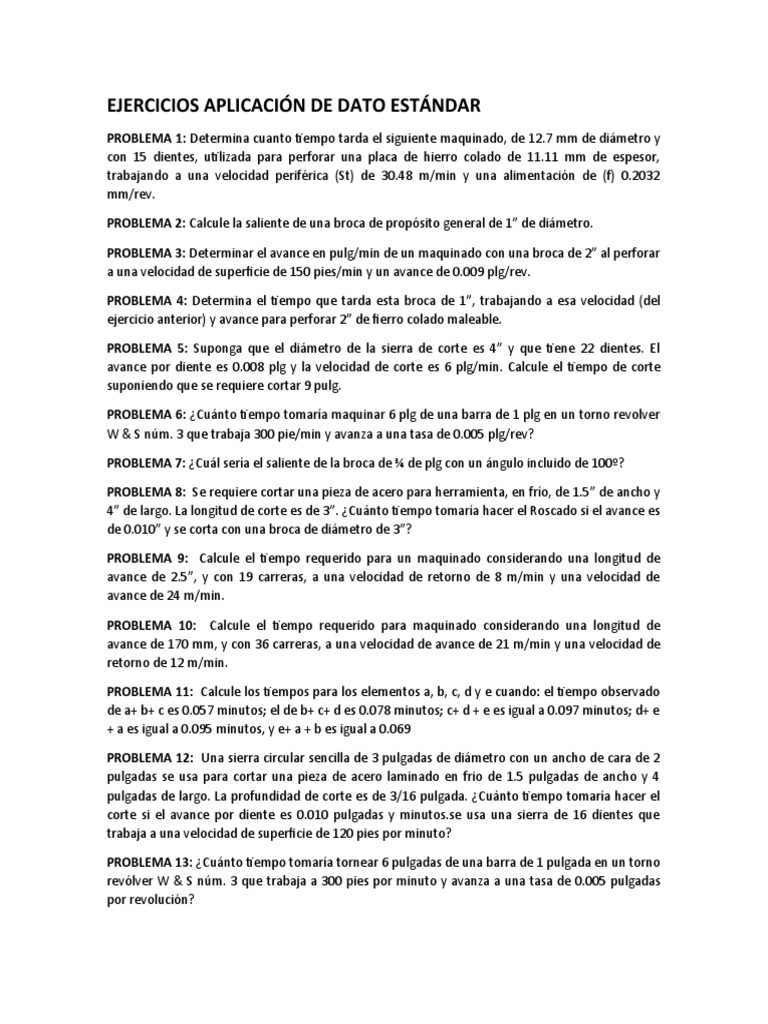 Ejercicios de Datos Estandar (Práctica) | PDF | Ingeniería mecánica ...