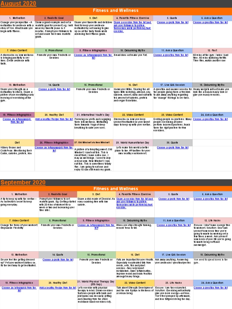 Social Media Calendar For Fitness Pros PDF | PDF | Physical Fitness ...