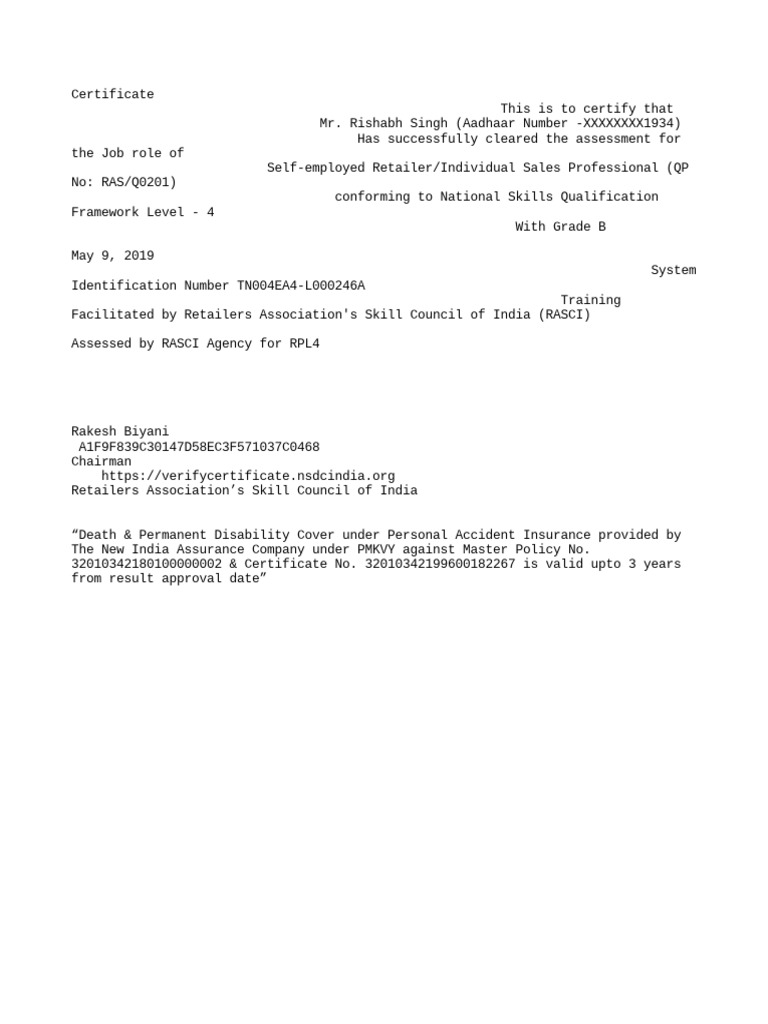 RASCI Certificate | PDF | Career & Growth