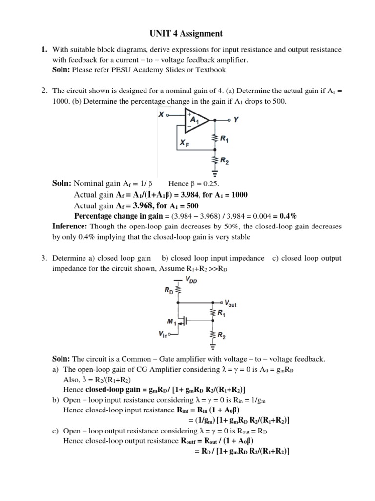 Feedback Amplifier Assignment | Download Free PDF | Amplifier | Feedback