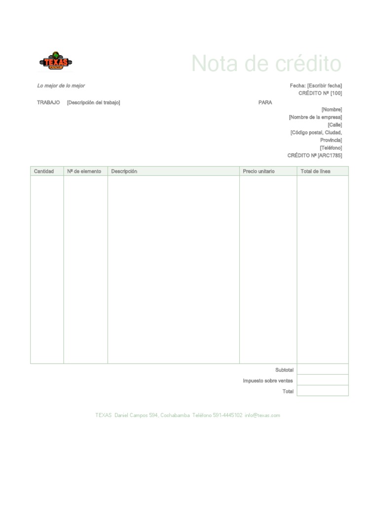 Ejemplo de Nota de Credito | PDF