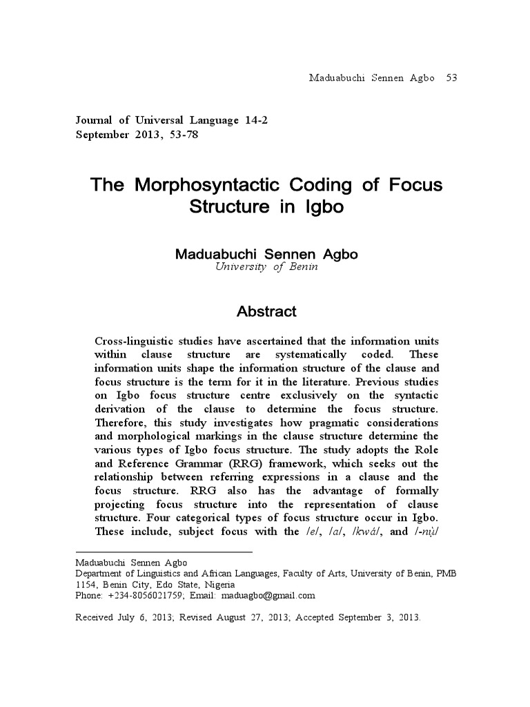 Focus Construction in Igbo Language | PDF | Morphology (Linguistics ...