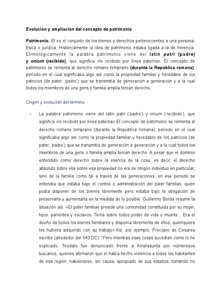 Evolucion y Efinicion Del Concepto de Patrimonio | PDF | Bienes (Ley)