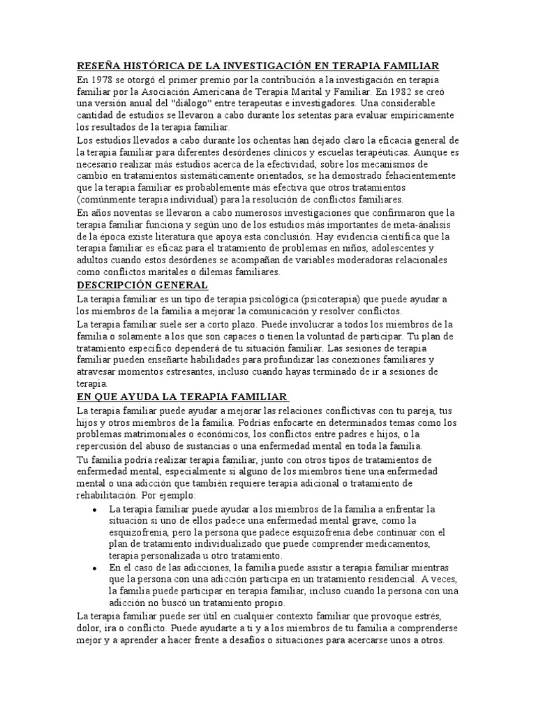 Historia y Eficacia de la Terapia Familiar | PDF | Psicoterapia ...
