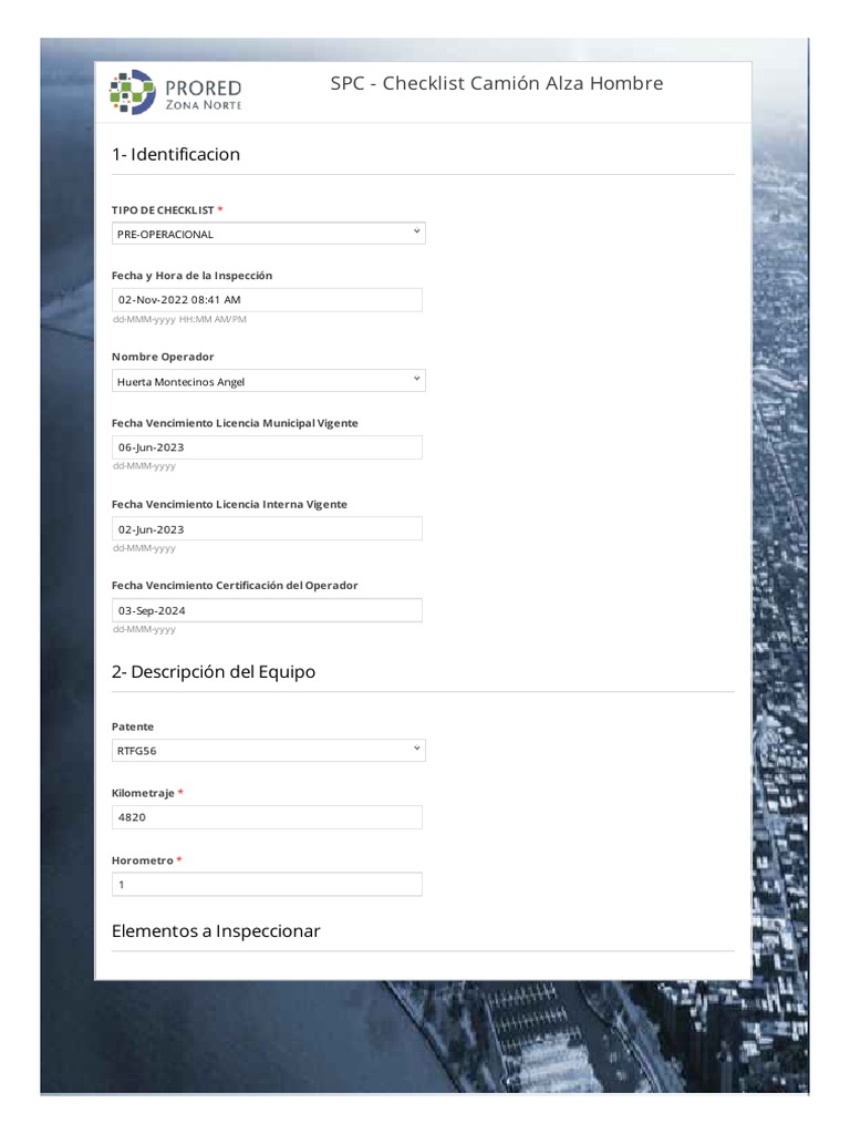 1-Identificacion: SPC - Checklist Camión Alza Hombre | PDF ...
