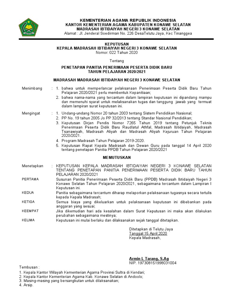 SK Panitia PPDB Madrasah | PDF