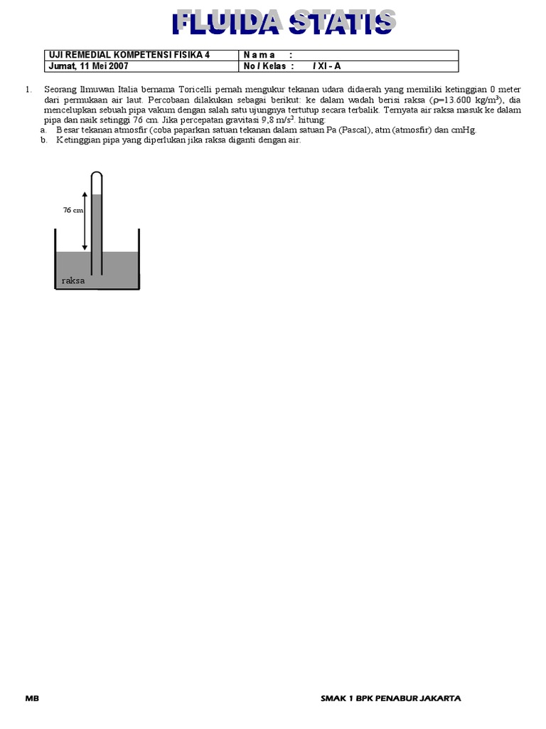 Soal Latihan Fluida Statis (2023 MB) | PDF