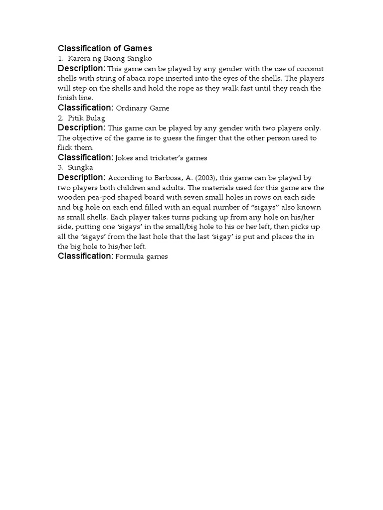 Classify The Game | PDF | Games & Activities