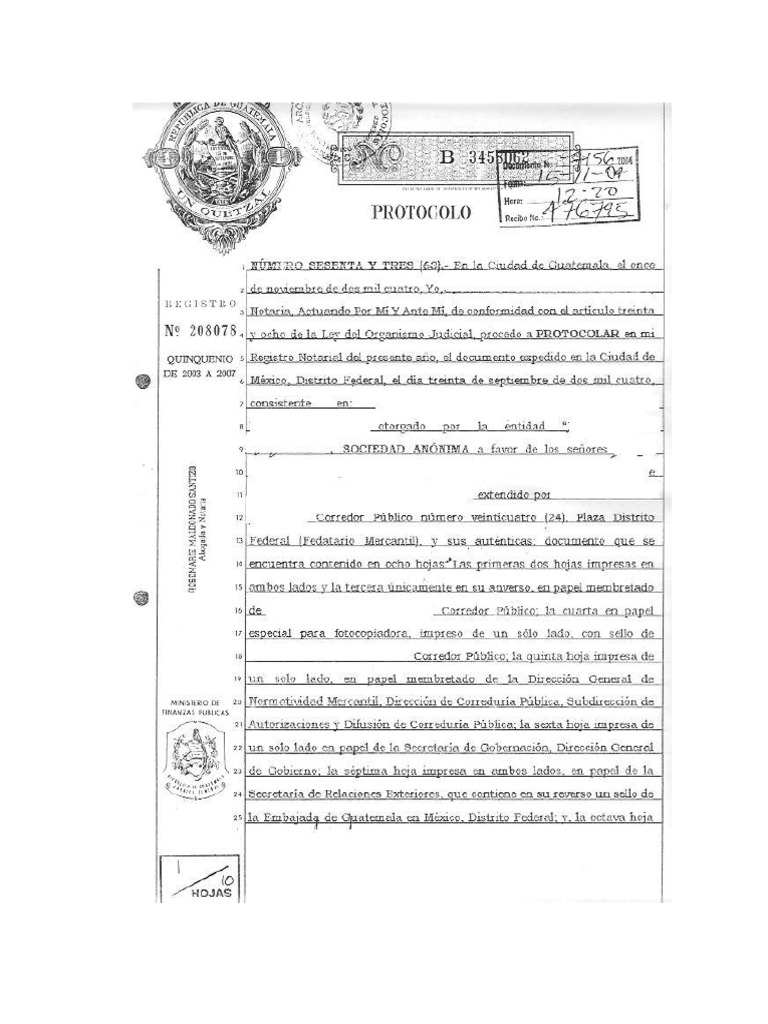 Acta de Protocolización de Documentos Corporativos Con Pases de Ley | PDF