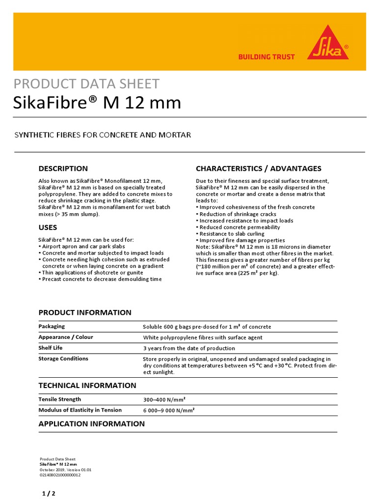 Sikafibre M 12 MM | PDF | Concrete | Applied And Interdisciplinary Physics