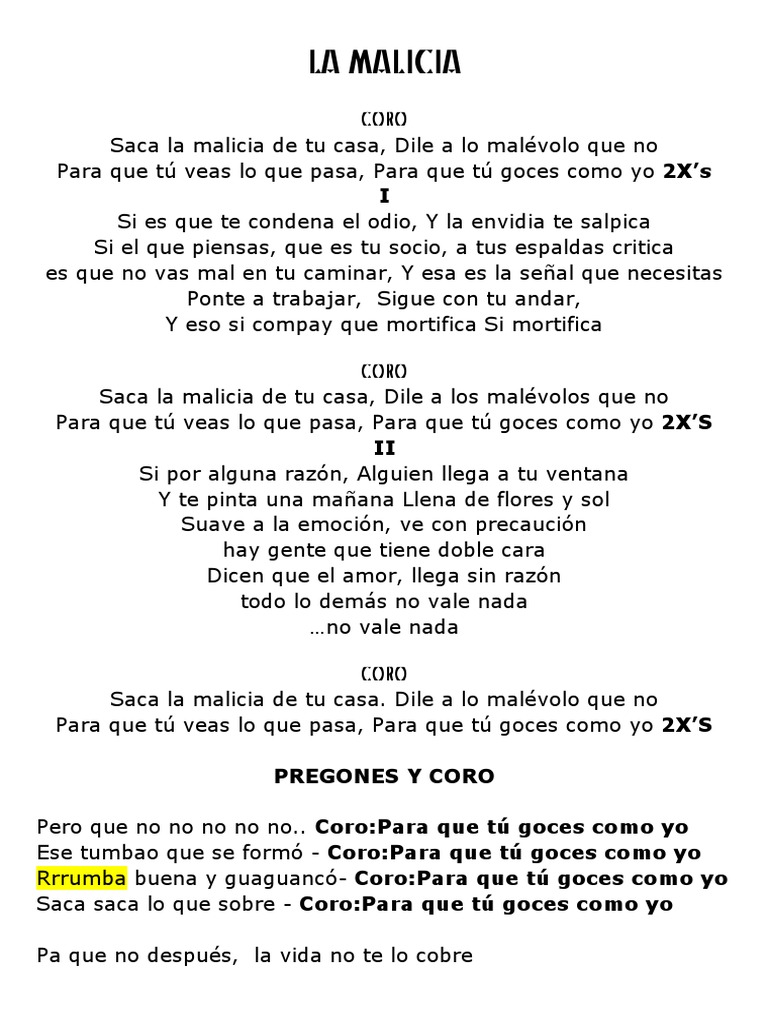 La Malicia - Yuniel Jimenez - Letra | PDF