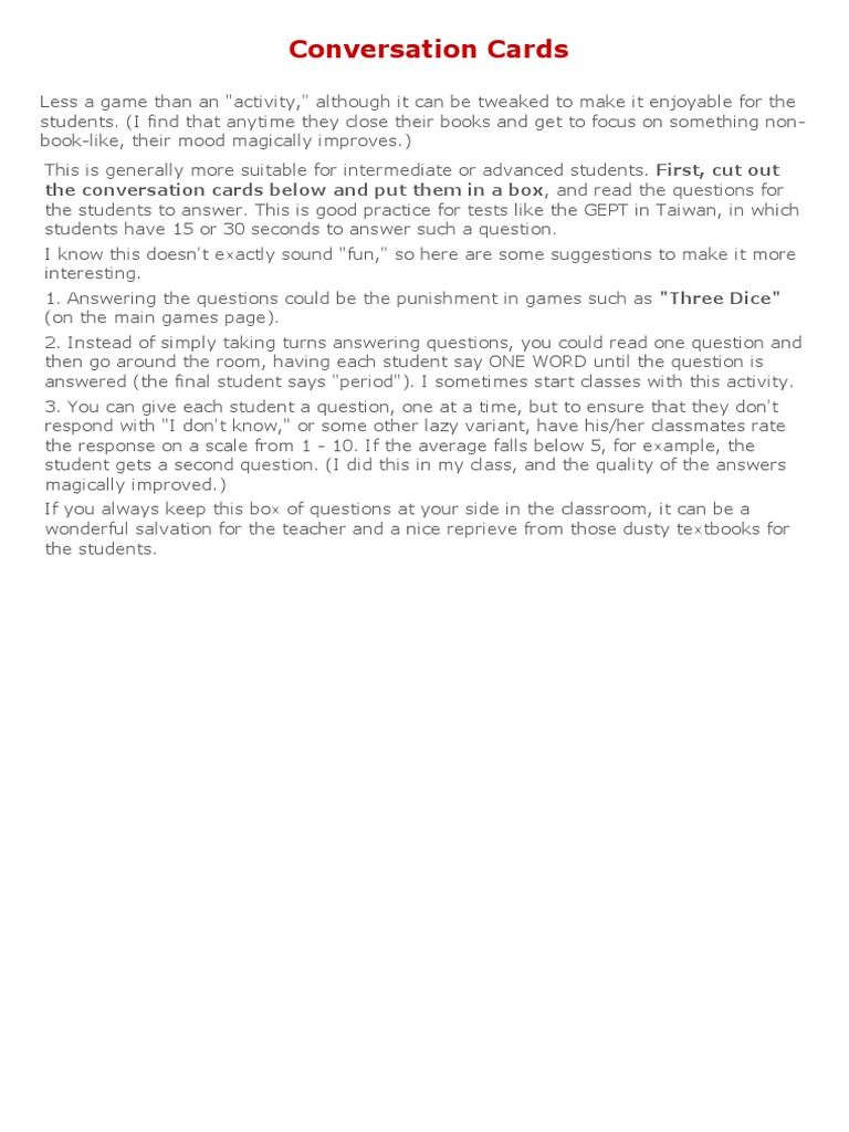 Conversation Cards | PDF | Self-Improvement | Wellness