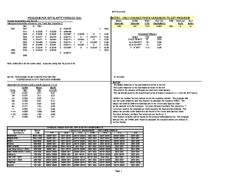 NTP Thread Program Rev. A | PDF | Metalworking | Mechanical Engineering