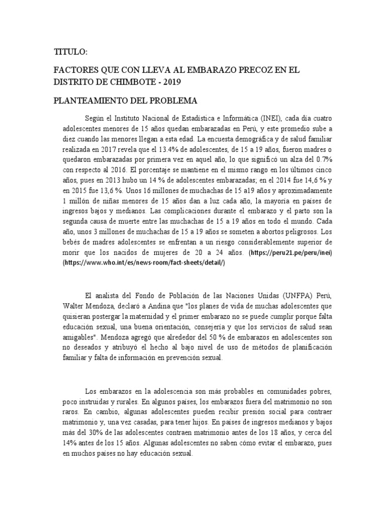 Embarazo Precoz en Chimbote: Factores 2019 | PDF | Embarazo en la ...