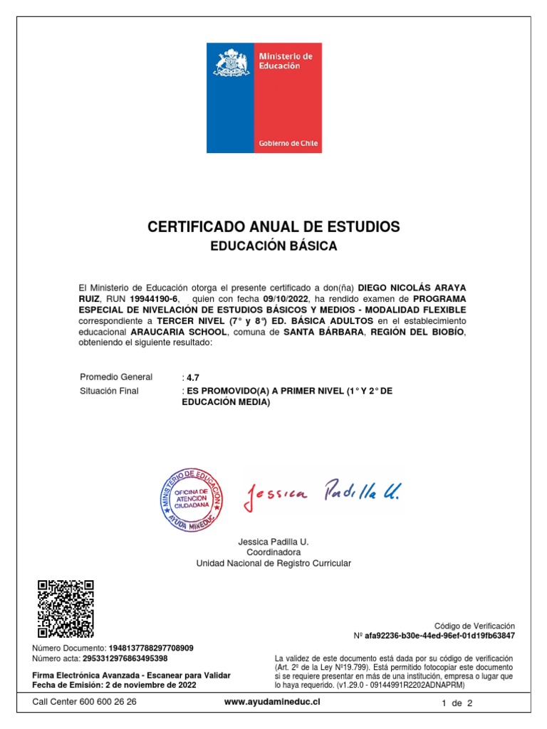 Certificado Diego Araya Ruiz | PDF
