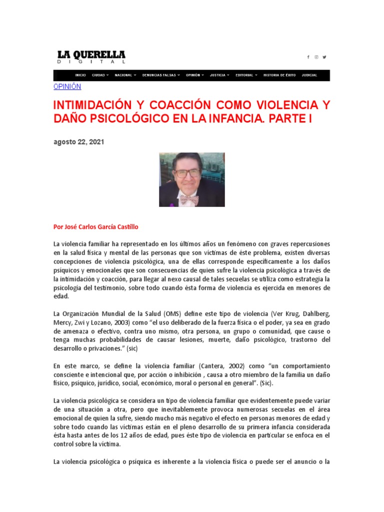 La intimidación y coacción como formas de violencia psicológica en la ...