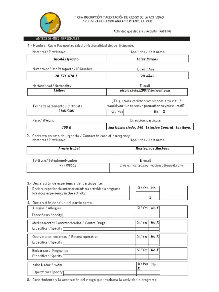 FICHA RAFTING Nicolás Laluz | PDF