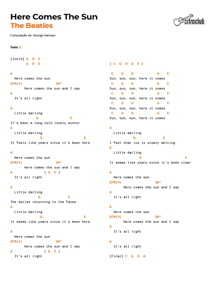 Z-Here Comes The Sun - The Beatles | PDF | Rock Music | English ...