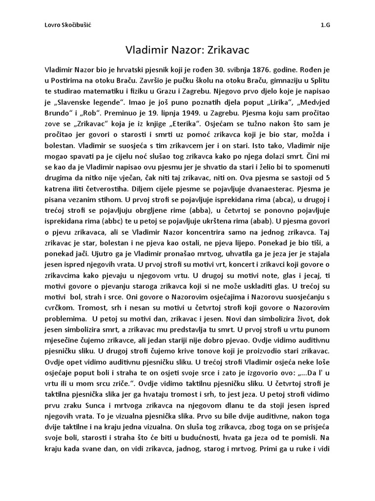 Vladimir Nazor - Zrikavac | PDF