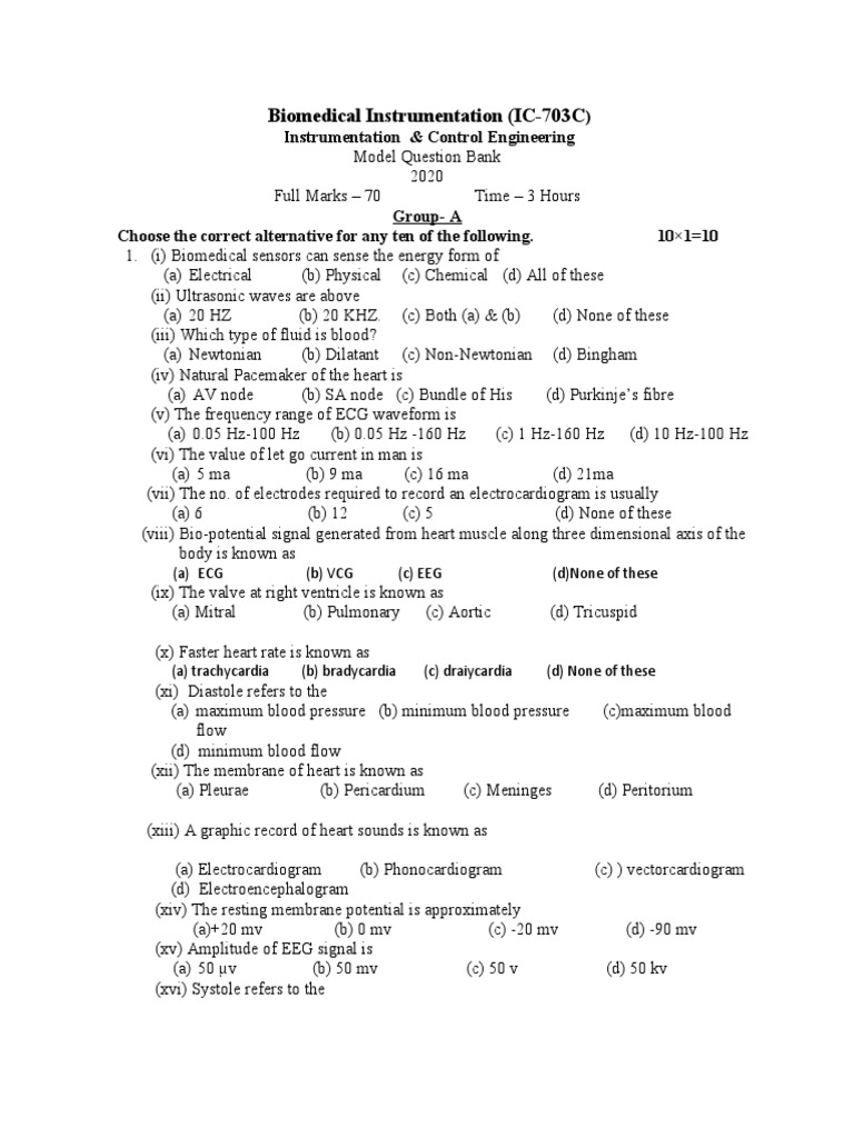 Biomedical Model Question Paper | PDF | Ct Scan | Electrocardiography