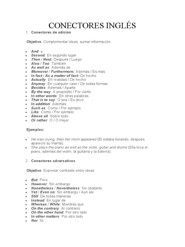 Conectores Inglés | PDF