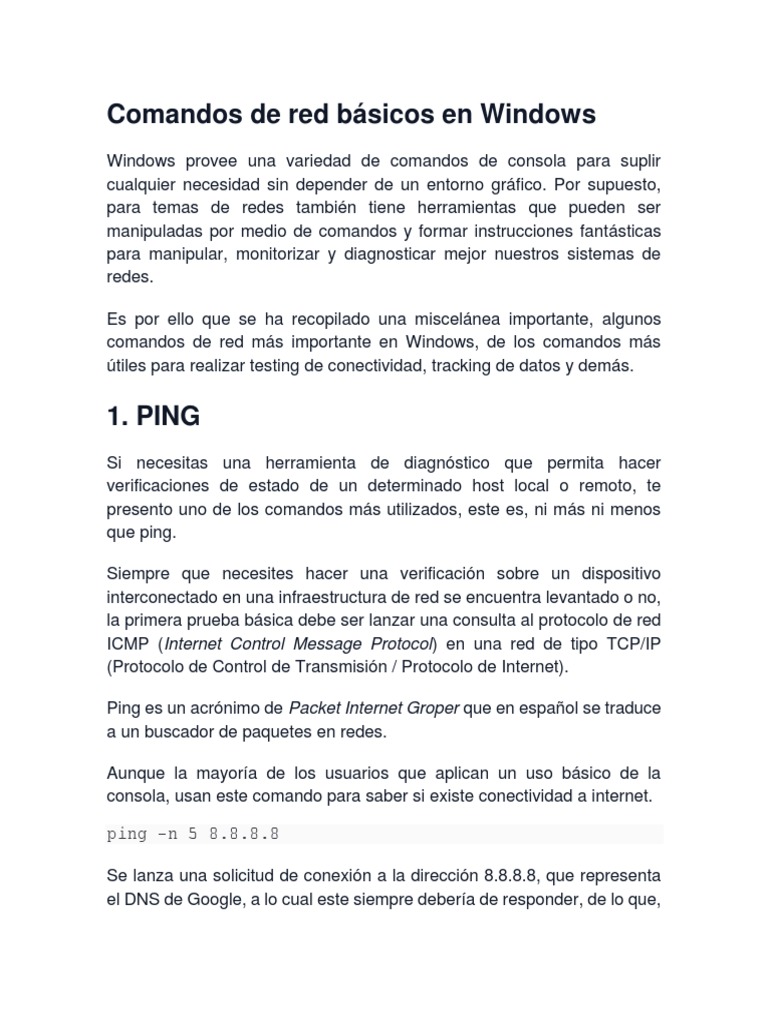 Comandos de Red Básicos en Windows | PDF | Protocolos de internet | Arquitectura de internet