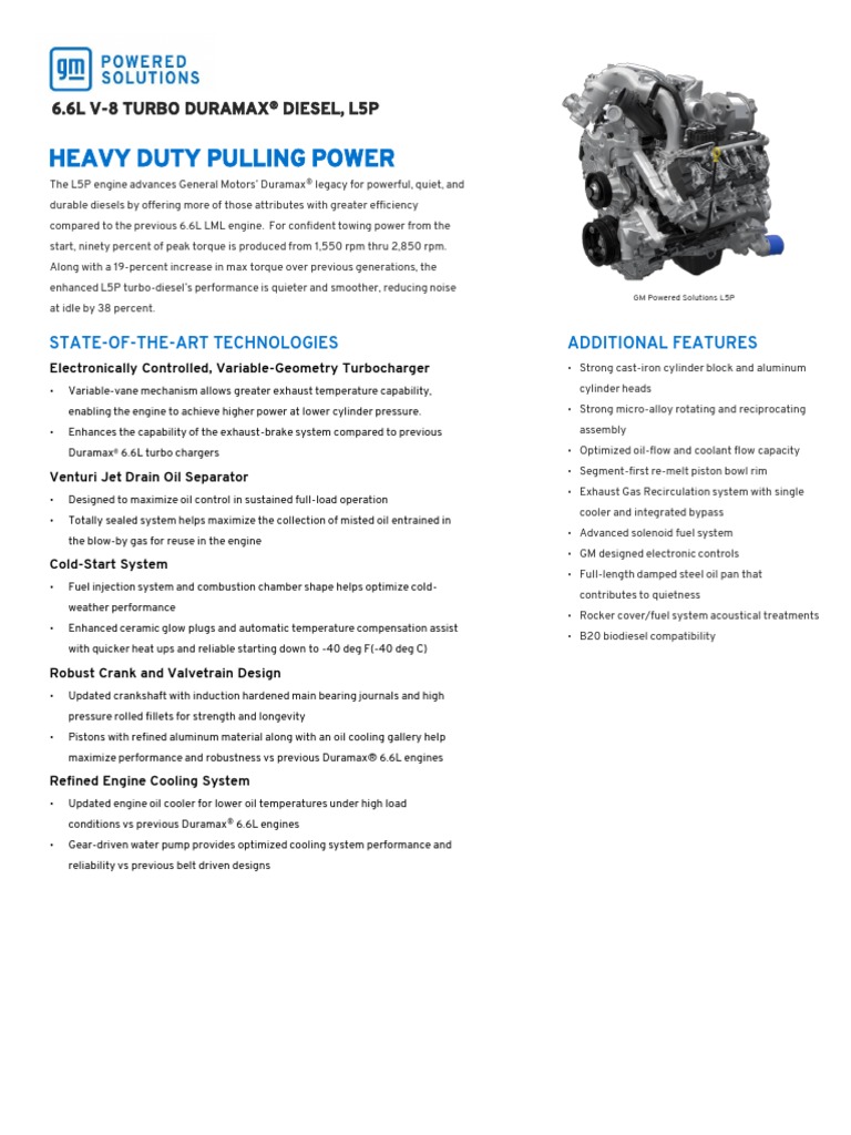GM Powertrain 6.6 L l5p Engine Features Specifications | PDF | Diesel ...