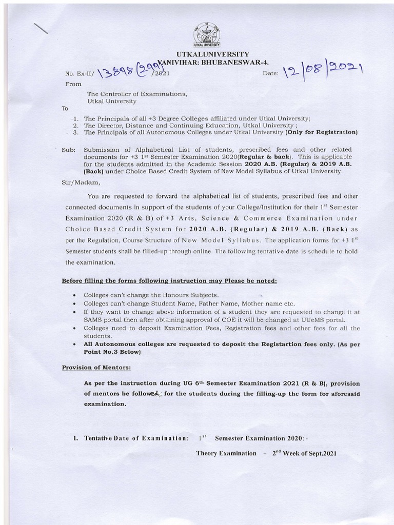 Form Fill-Up of +3 1st Sem. Exam. (R & B) | PDF | Bachelor's Degree ...