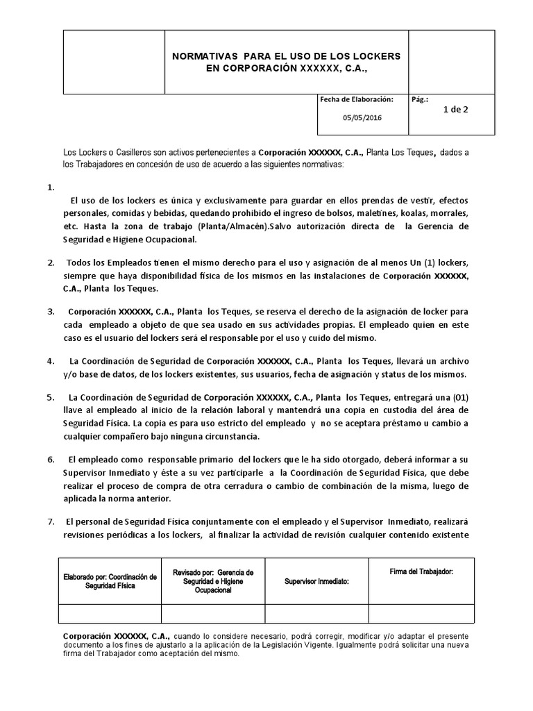 Normativas Uso de Lockers XXXXX | PDF