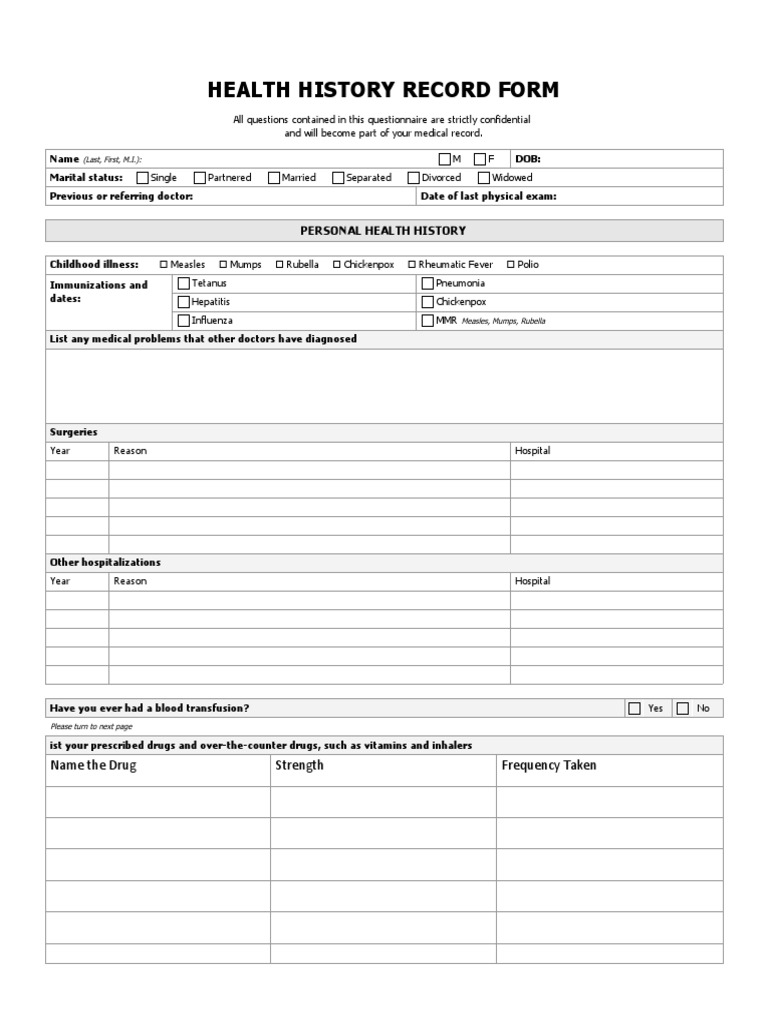 Medical History Record Form | PDF | Menstruation | Urinary Bladder