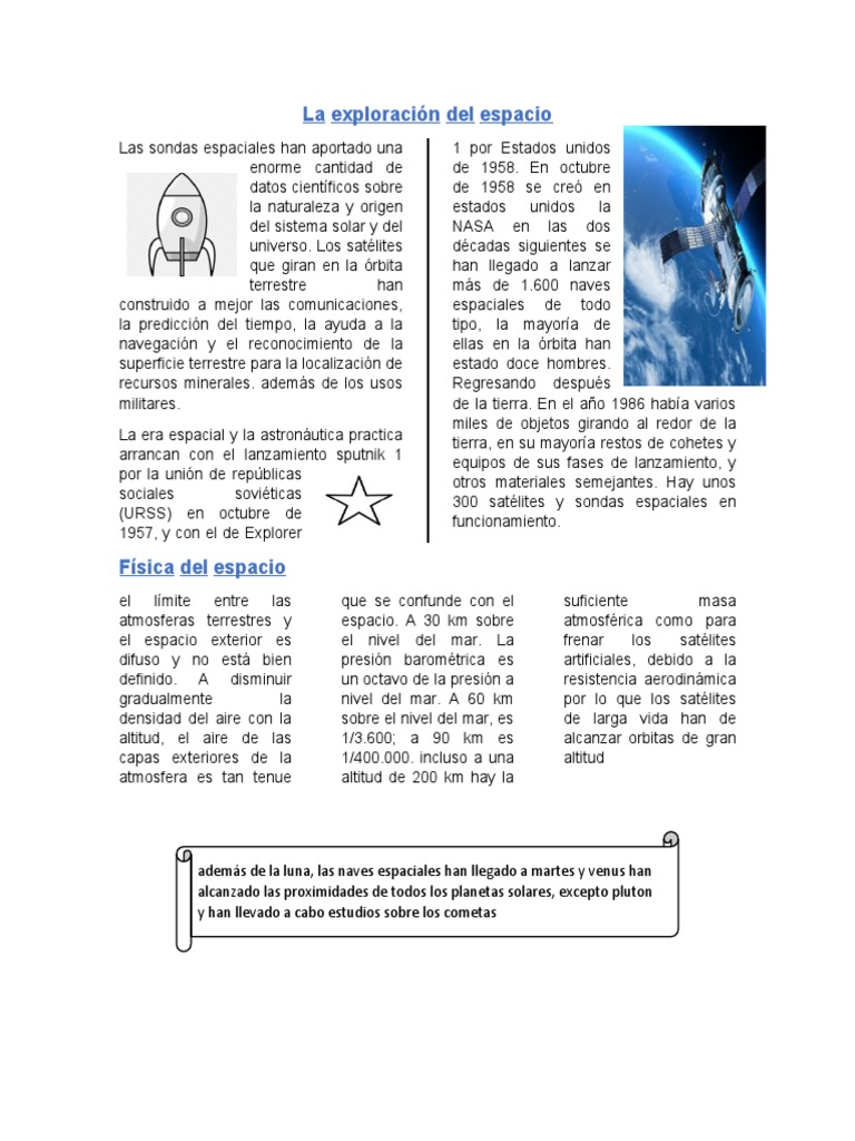 La Exploracion Del Espacio | PDF | Satélite | Espacio exterior