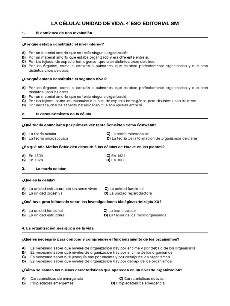 EXAMEN BIOLOGIA TEMA 1 la célula | PDF | Biología Celular) | Vacuole
