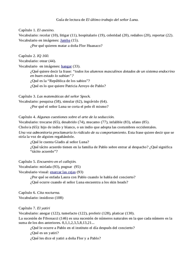 Guía de Lectura de El Último Trabajo Del Señor Luna | PDF | Arte
