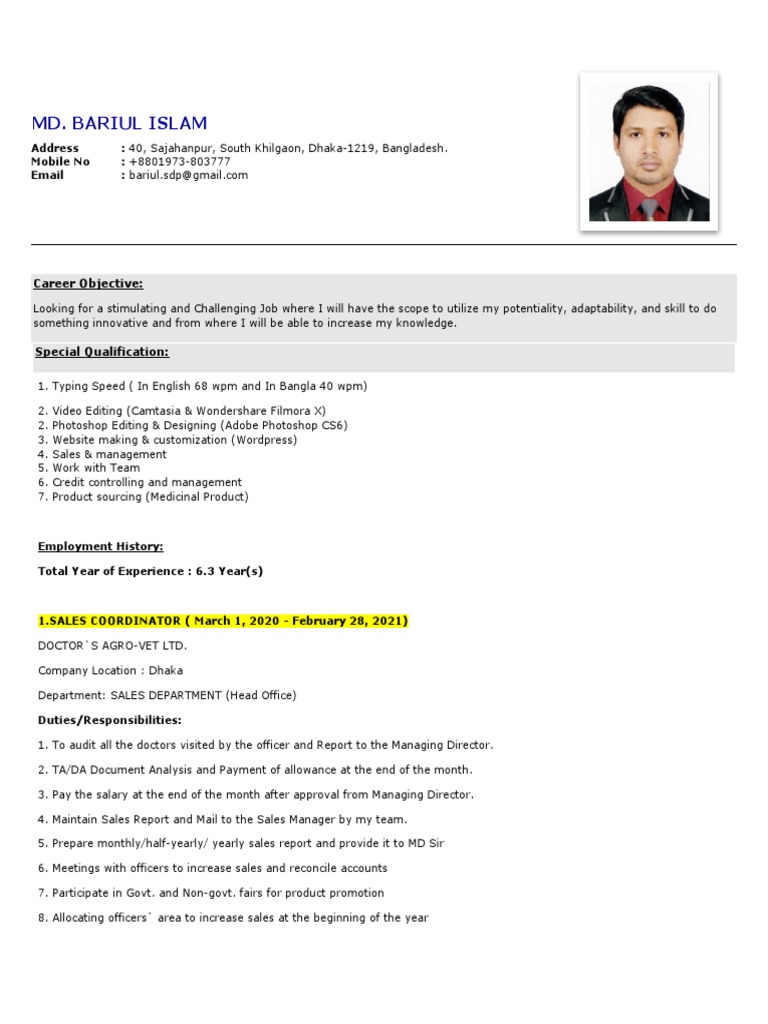 Md. Bariul Islam CV | PDF