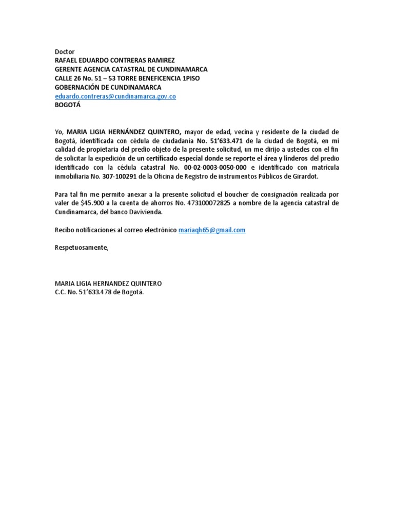 Solicitud Linderos Finca | PDF