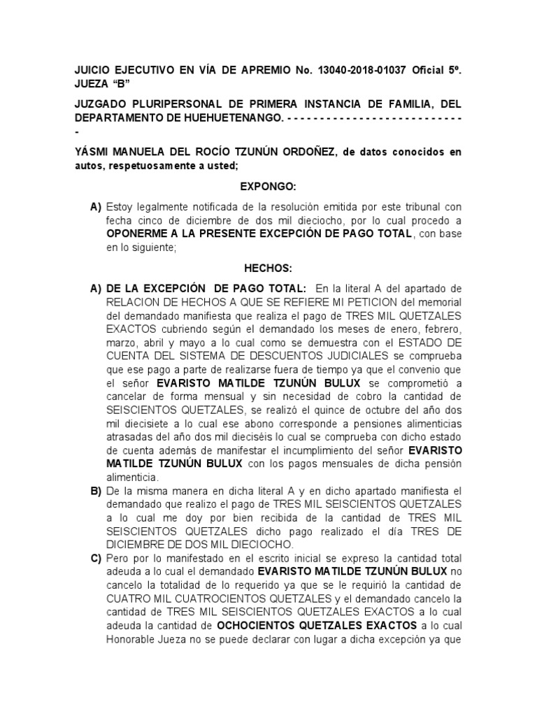 Excepcion de Pago | PDF | Deuda | Responsabilidad (contabilidad financiera)