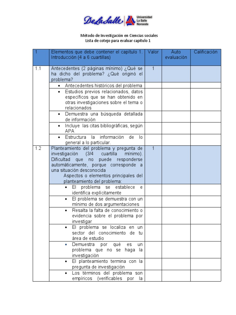 Lista de Cotejo para CapItulo 1 | PDF | Conocimiento | Ciencias Sociales