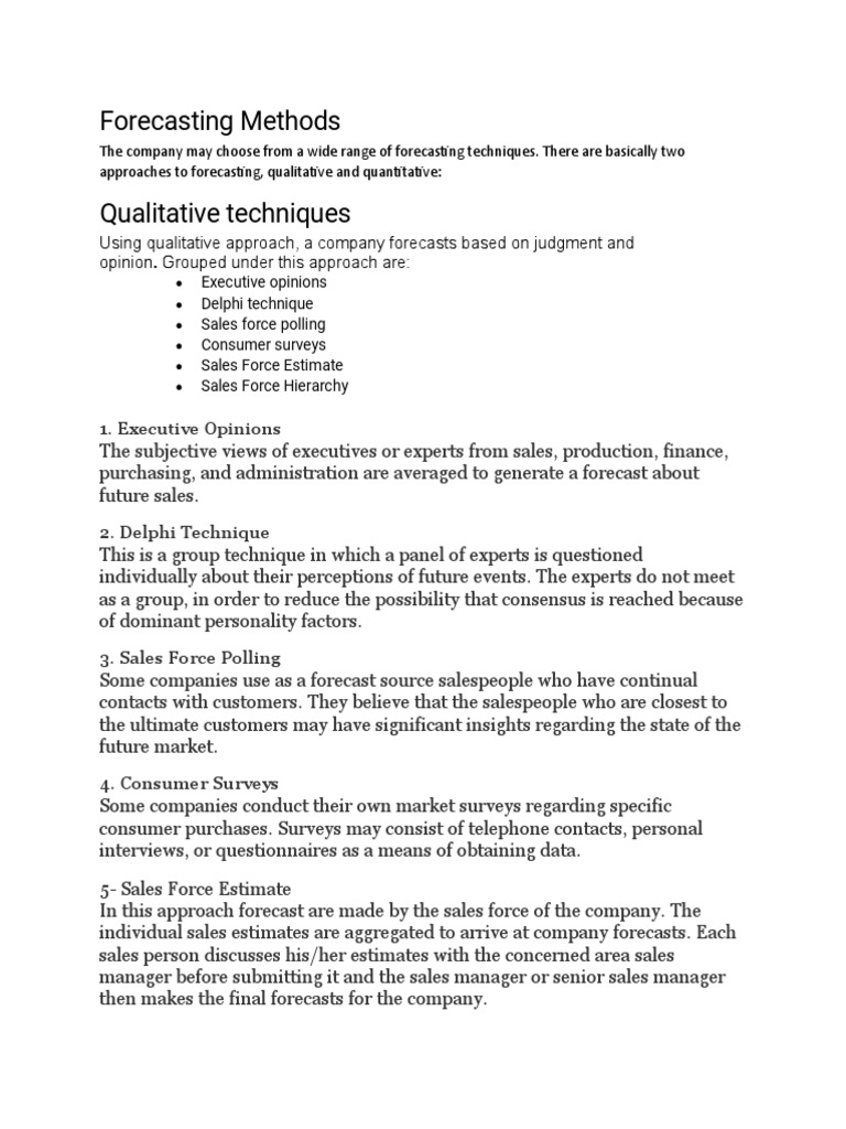 Forecasting Techniques Qualitative Techniques | PDF | Forecasting | Sales