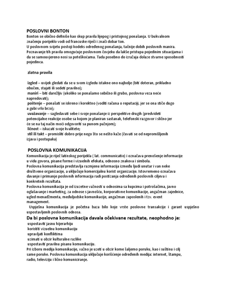 Poslovni Bonton I Komunikacija | PDF