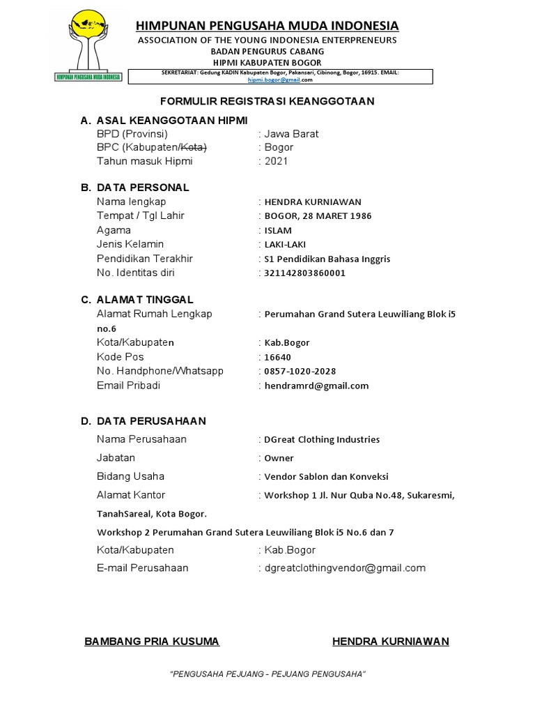 Formulir Pembuatan Kta 2021 | PDF