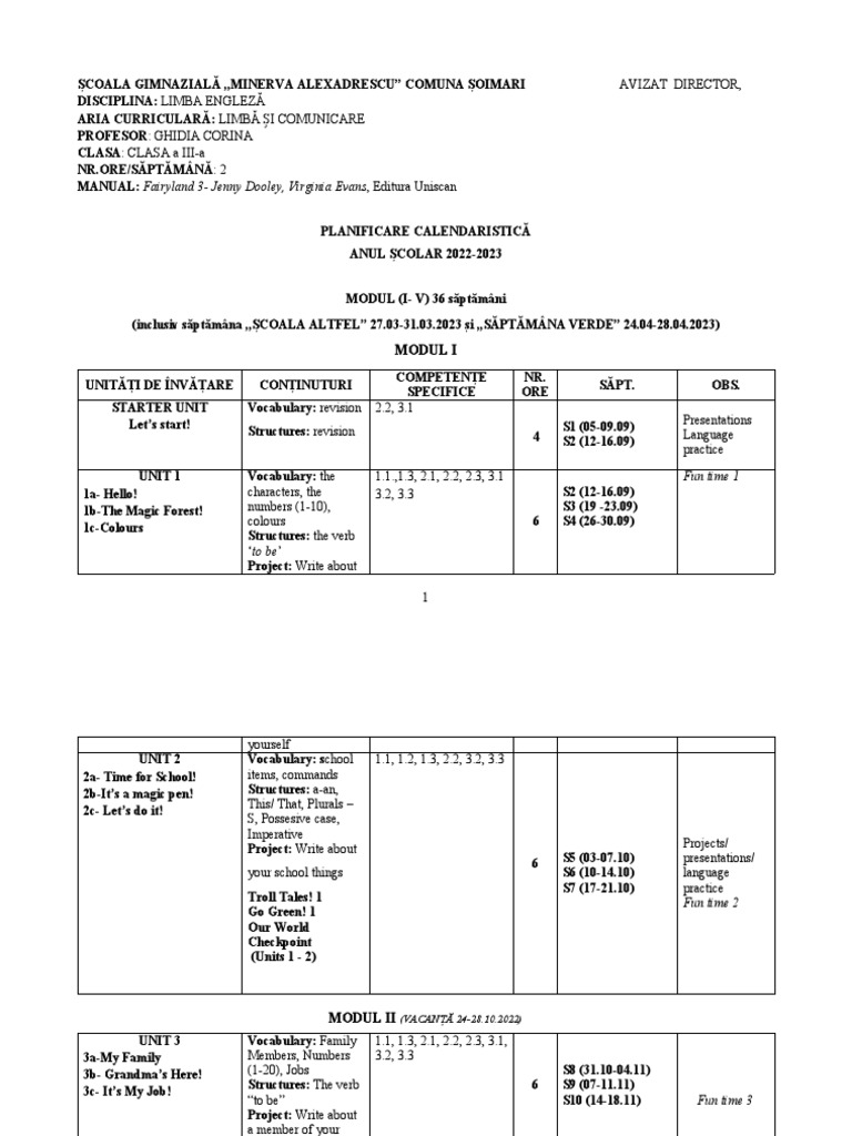 Planificare Limba Engleză Clasa a III-a | PDF | Linguistics | Human Communication