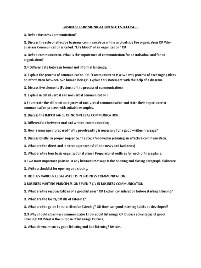 Business Communication B.com 11 Questions | PDF | Communication ...